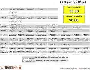 Screenshot of Blank Lot Closeout Report – CowboySmart™